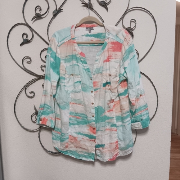 JM Collection | Tops | Jm Collection Linen Watercolor Print Top 8 ...